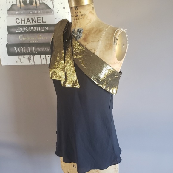Tibi | Tops | Tibi One Shoulder Gold Metallic Lame Bow Top Size 6 ...